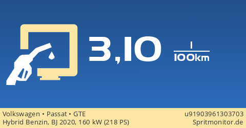 Consumo: Volkswagen - Passat - GTE - Spritmonitor.de