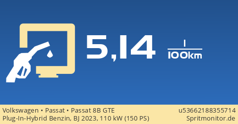 Benzinverbrauch: Volkswagen - Passat - Passat 8B GTE - Spritmonitor.de